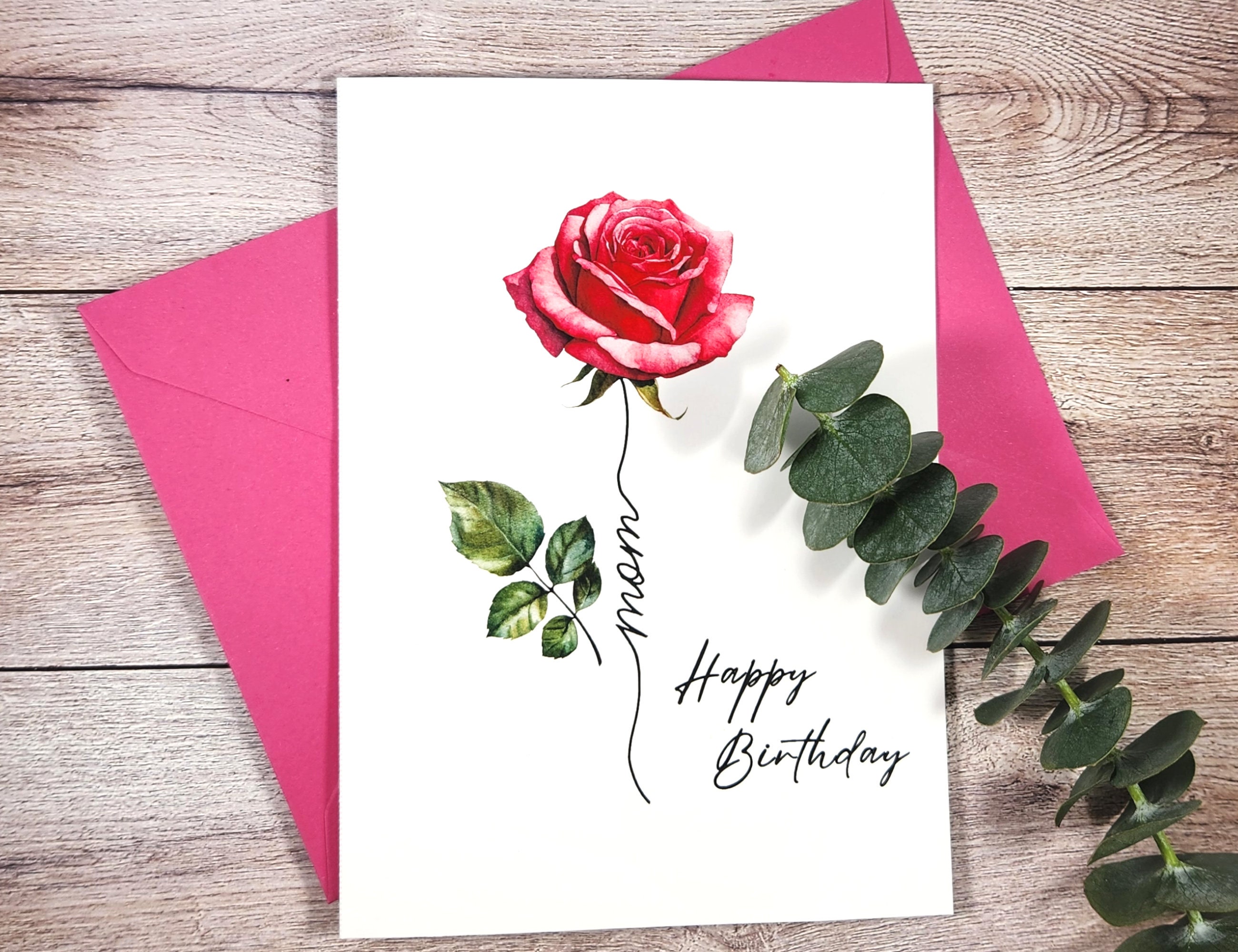 Mom Rose Birthday Card Printable Watercolor Rose Mother Happy Birthday ...