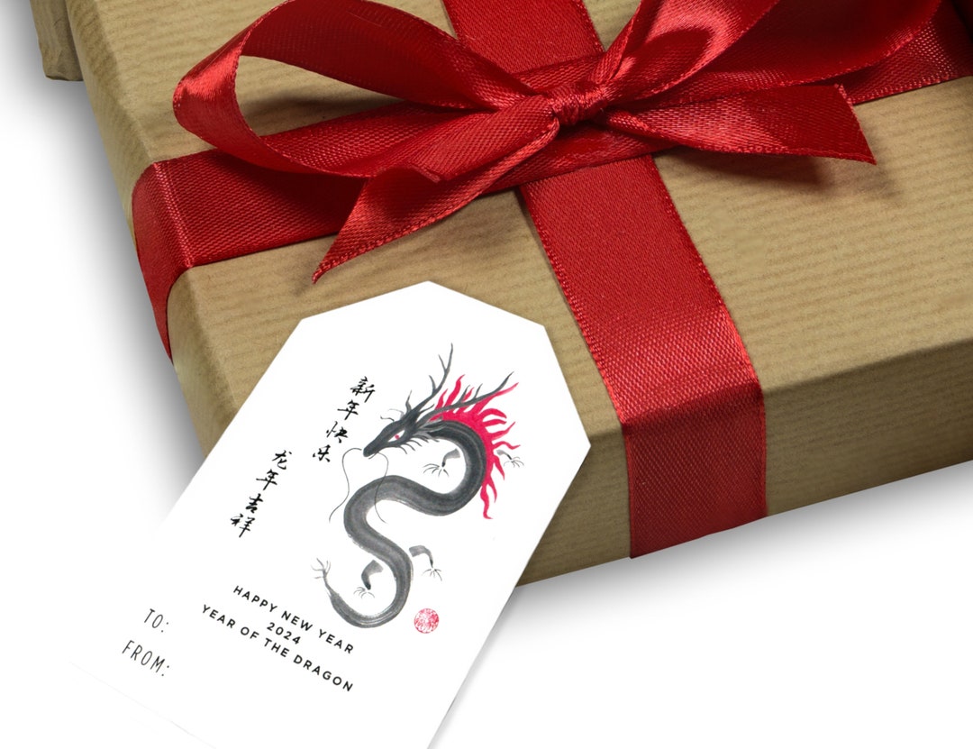 2024 Hand Painted Dragon Lunar New Year Gift Tag Printable | Simplified ...