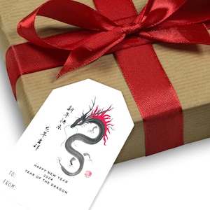 2024 Hand Painted Dragon Lunar New Year Gift Tag Printable | Simplified ...