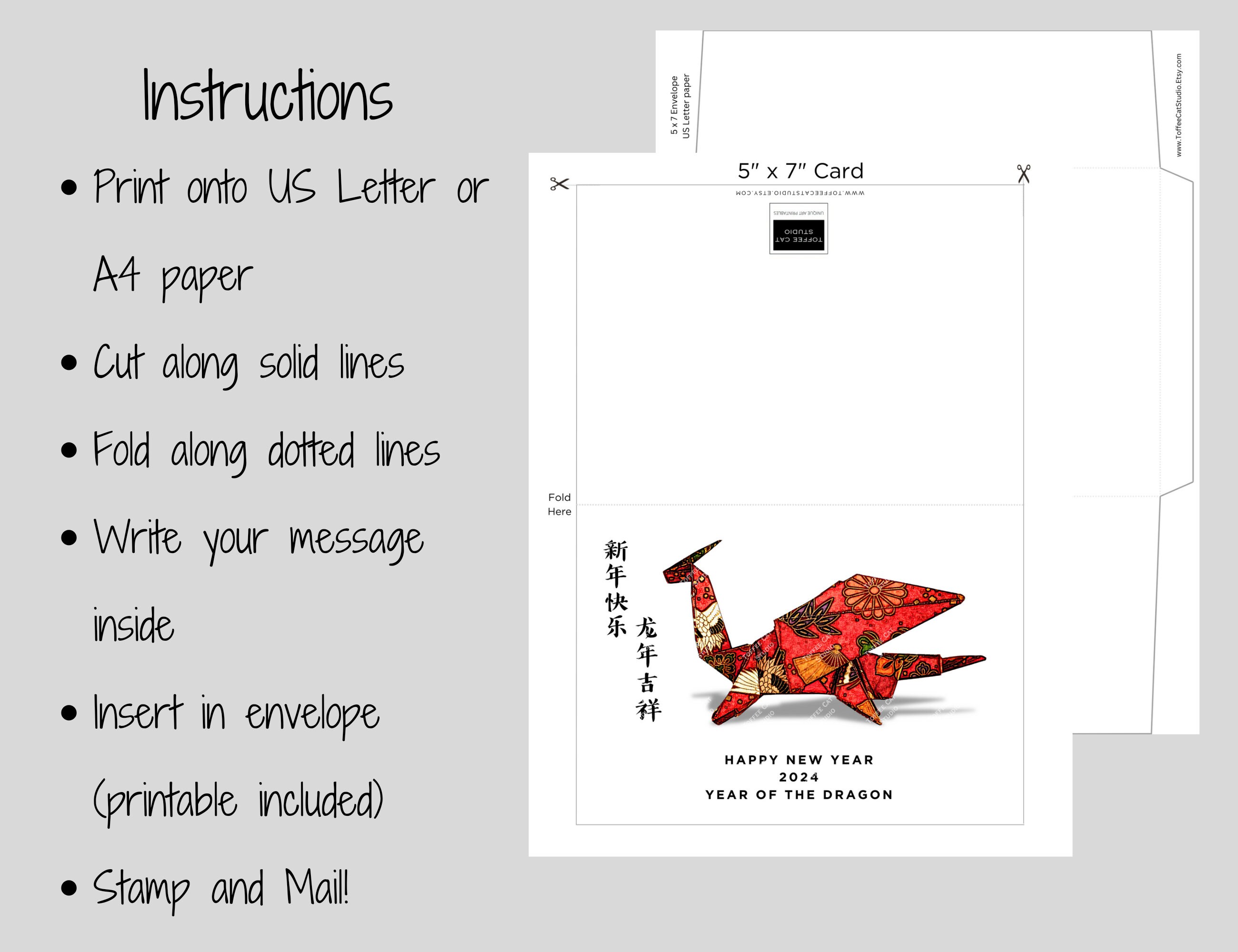 2024 Year of the Dragon Lunar New Year Card Printable | Happy Chinese ...
