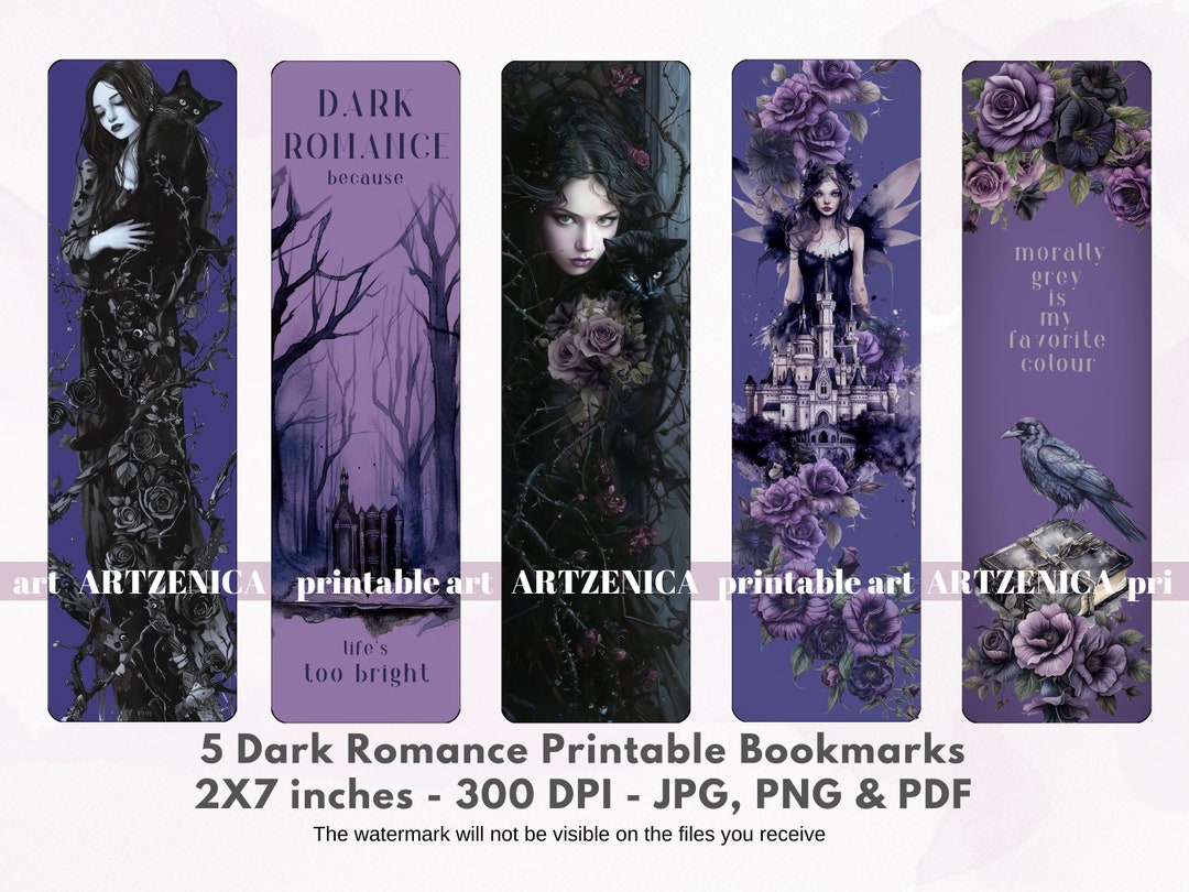 Dark Romance Bookmarks, Set of 5, Printable Gothic Romance Reader ...