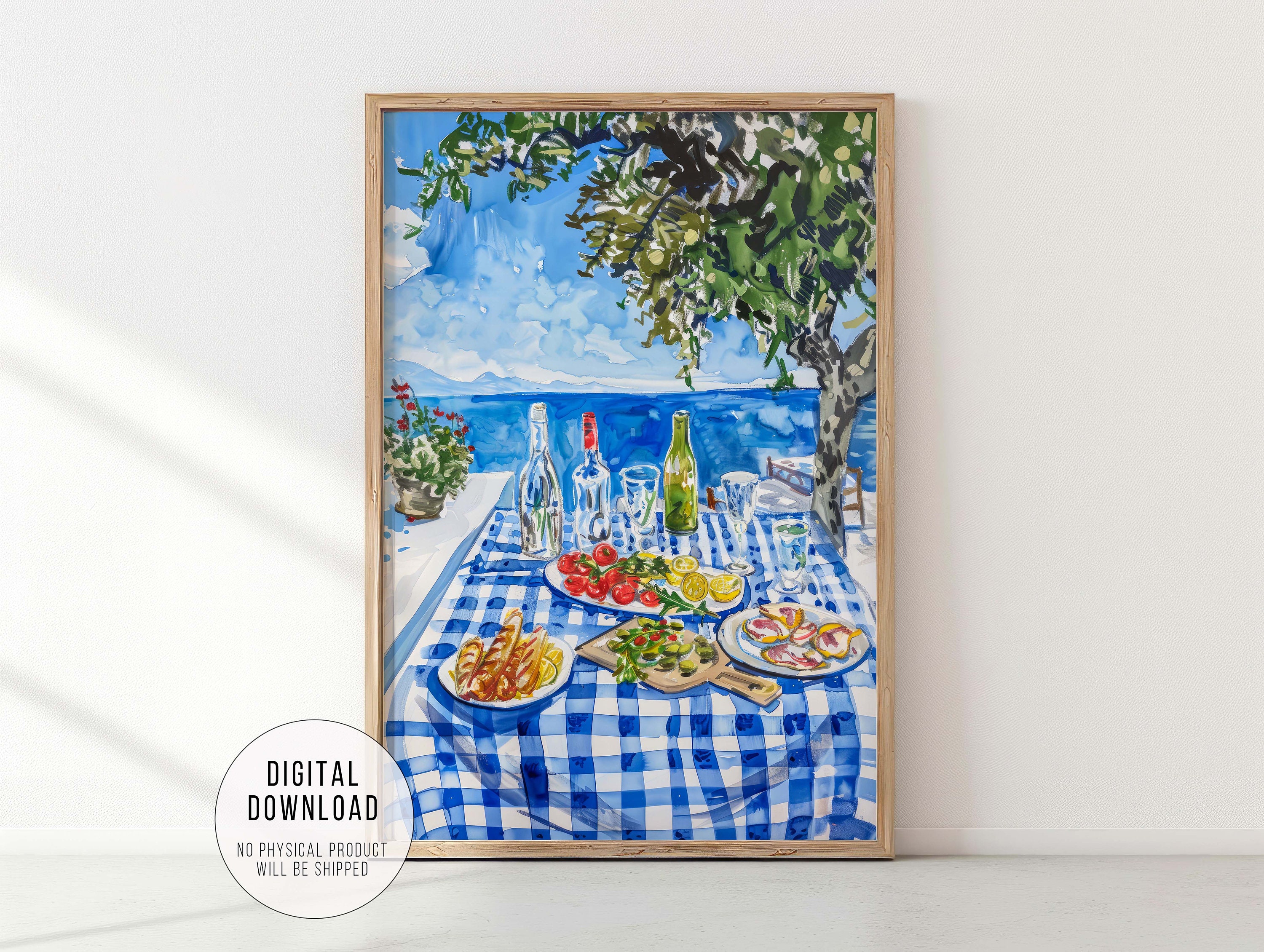 Greek Feast, Meze Lunch by the Sea, Maximalist Painting, Kitchen Art ...
