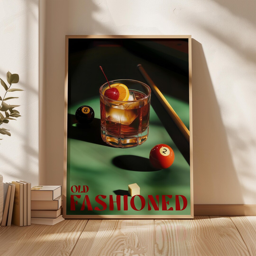 Old Fashioned Cocktail Print, 70s Wall Art, Vintage Poster for Bar Cart ...