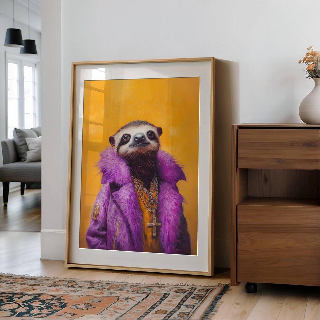 Purple Fur Sloth Print: Funny Animal Poster, Trendy Dorm Decor (digital ...