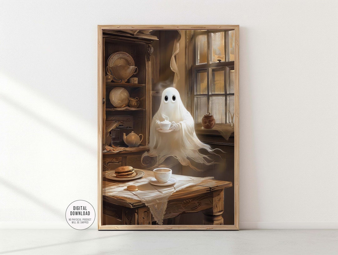 Cute Ghost in the Kitchen Print, Halloween Wall Art, Spooky Fall Art ...