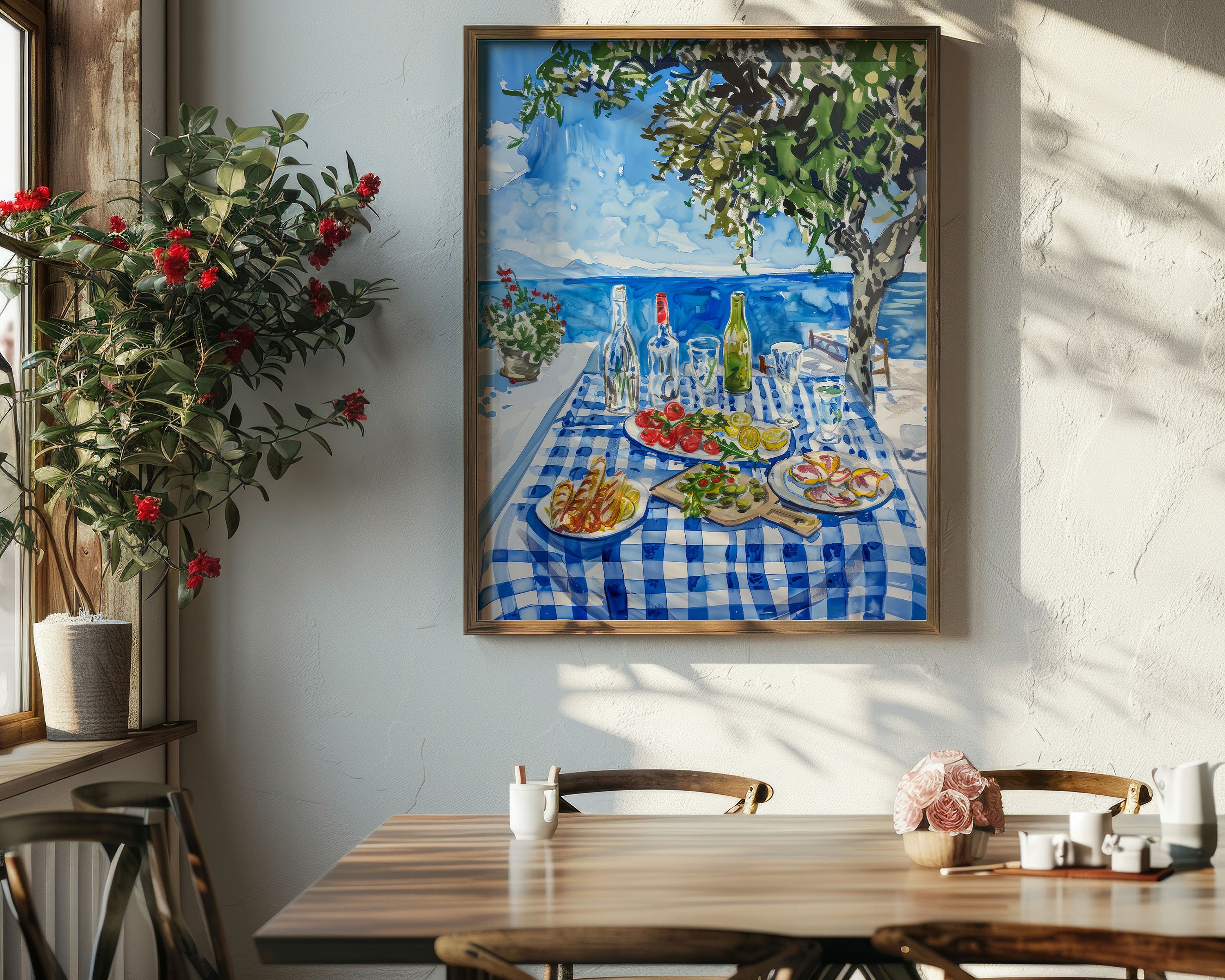 Greek Feast, Meze Lunch by the Sea, Maximalist Painting, Kitchen Art ...