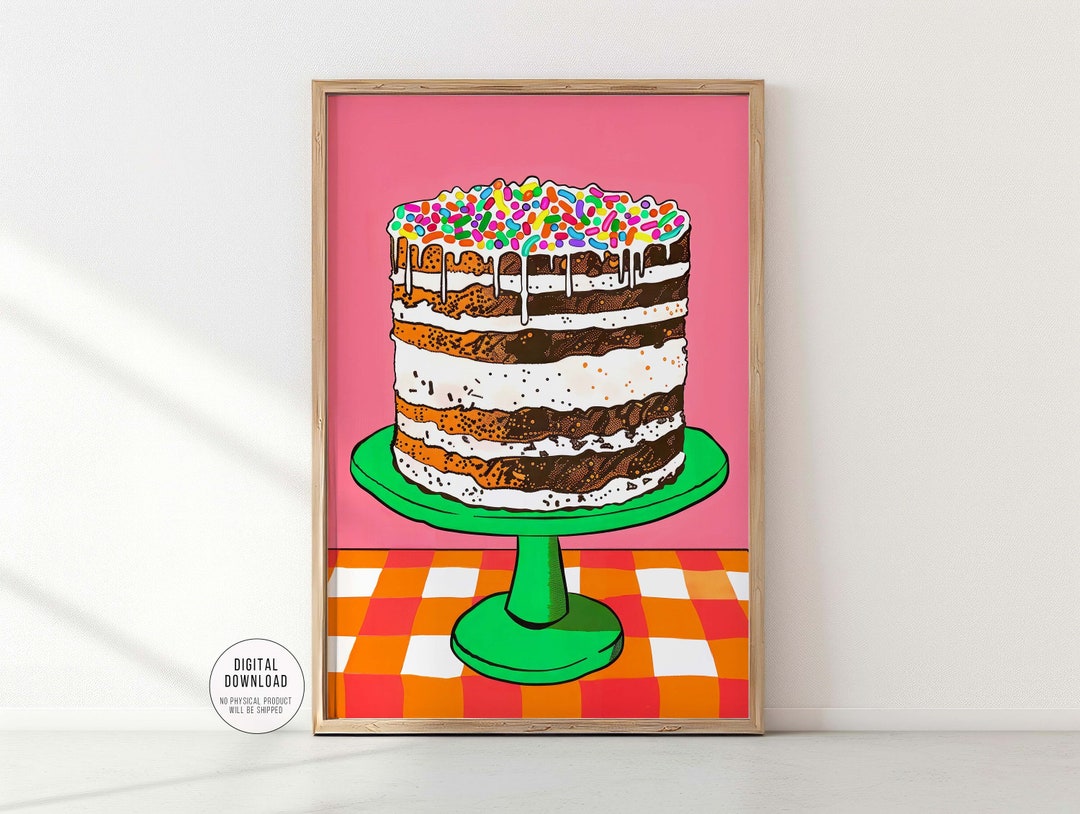 Pop Art Sprinkle Cake Print: Vintage Bakery Wall Decor (digital ...