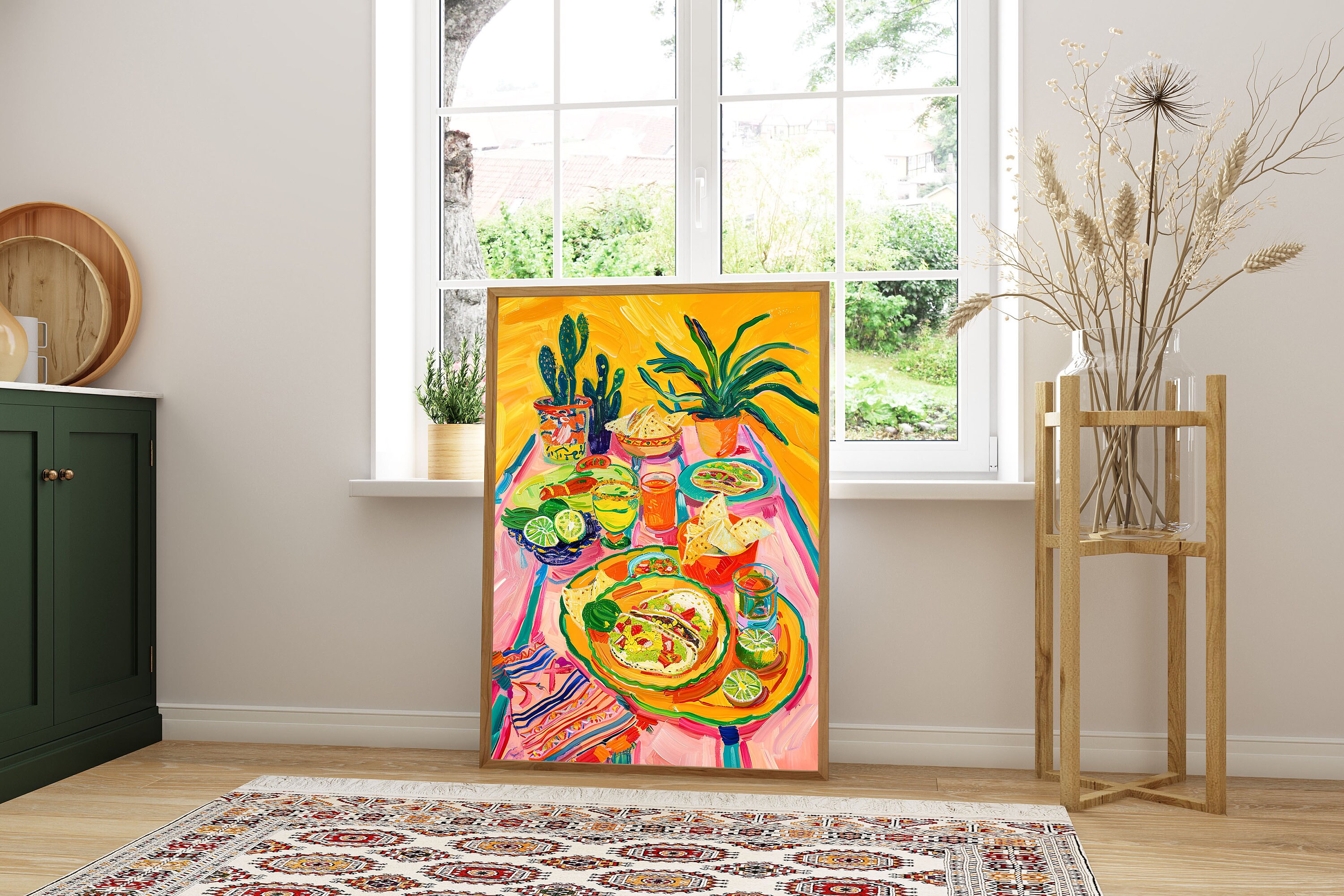 Mexican Fiesta With Tacos and Tequila Print, Vibrant Kitchen Decor and ...