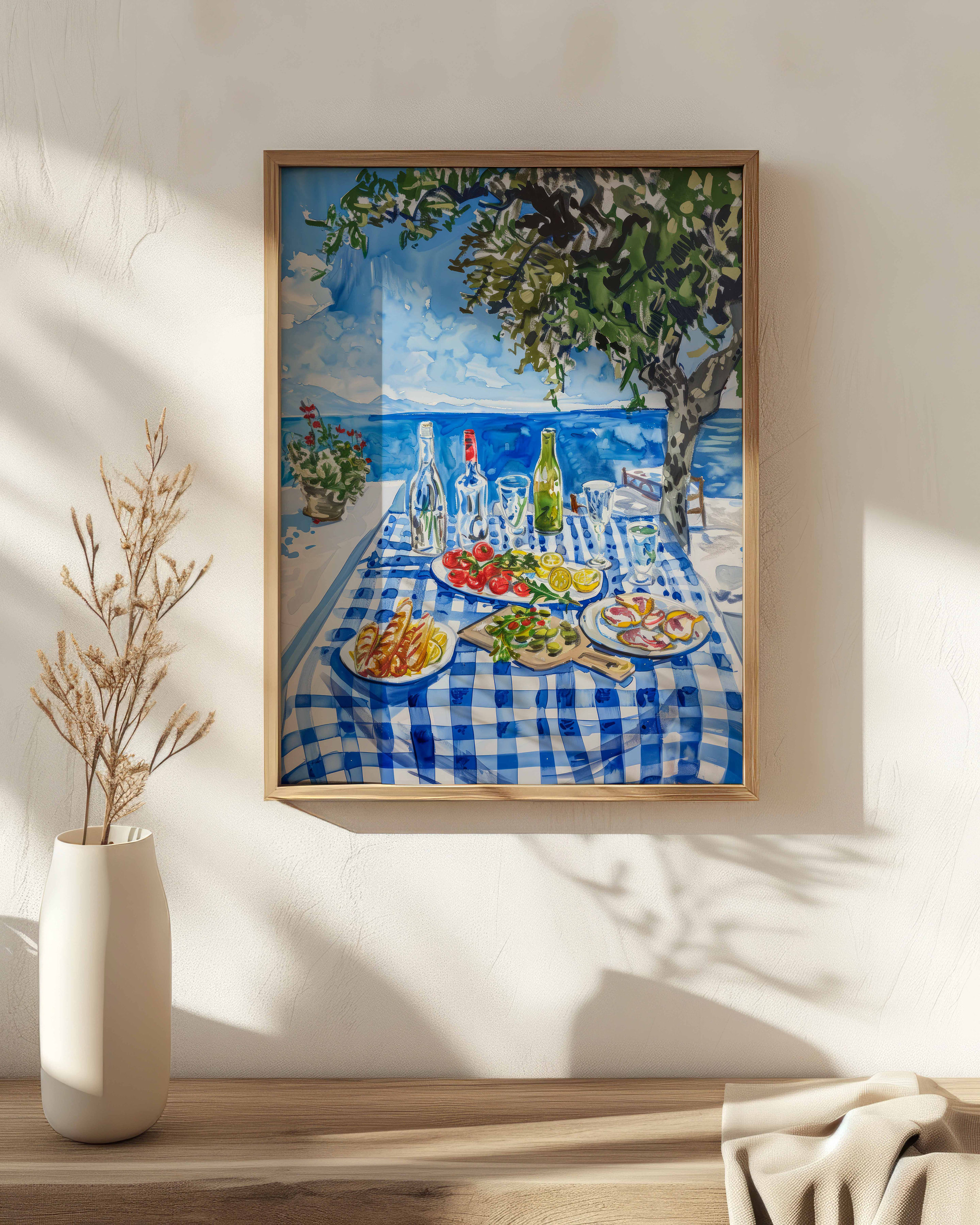 Greek Feast, Meze Lunch by the Sea, Maximalist Painting, Kitchen Art ...