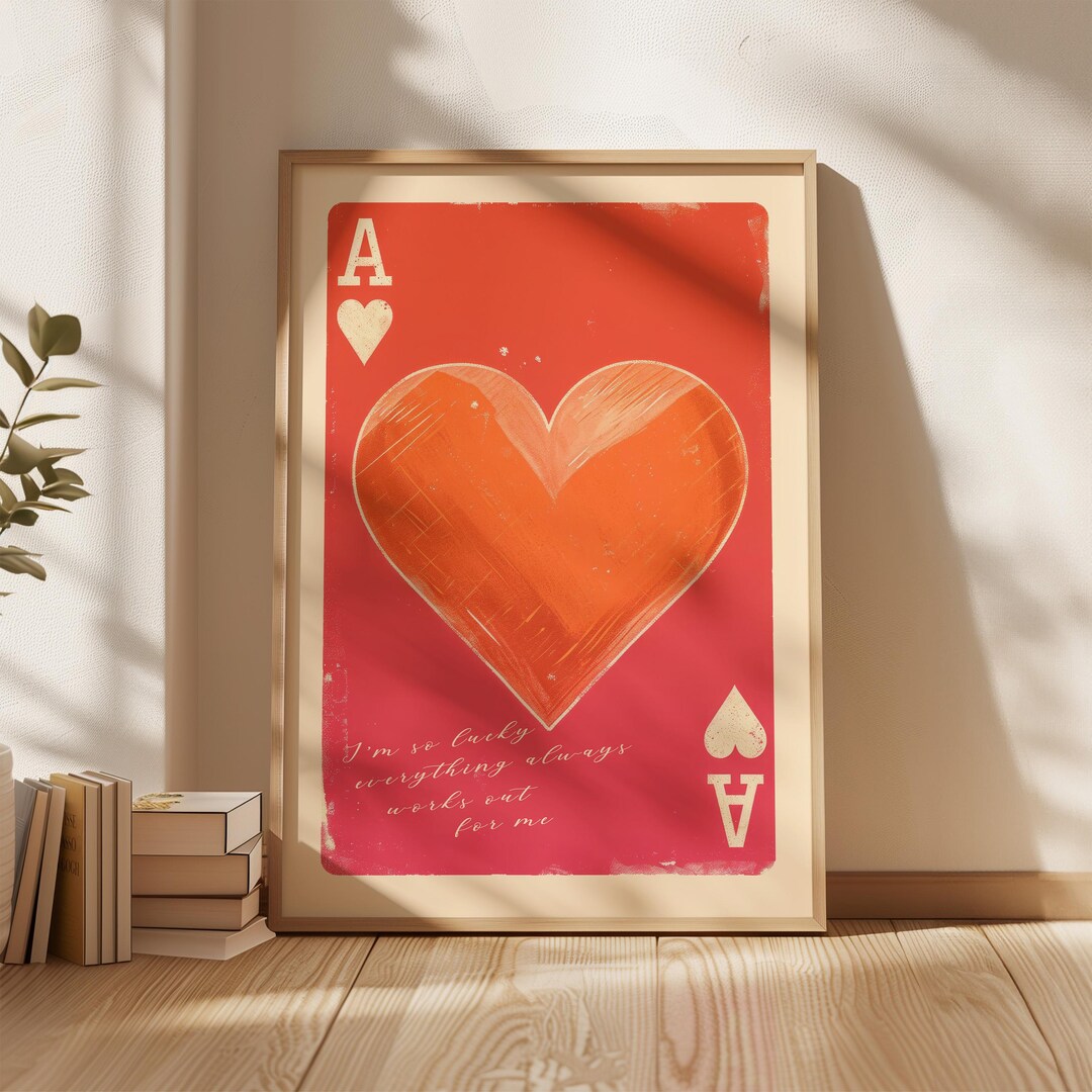Playing Card Print, Red Card Poster, Retro Heart Wall Art, Preppy Dorm ...