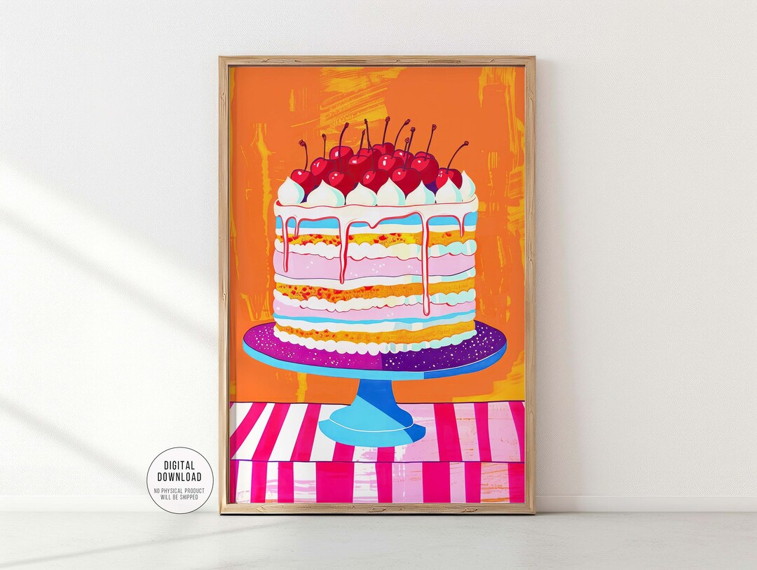 Pop Art Cherry Cake Print: Vintage Bakery Wall Decor (digital Download ...