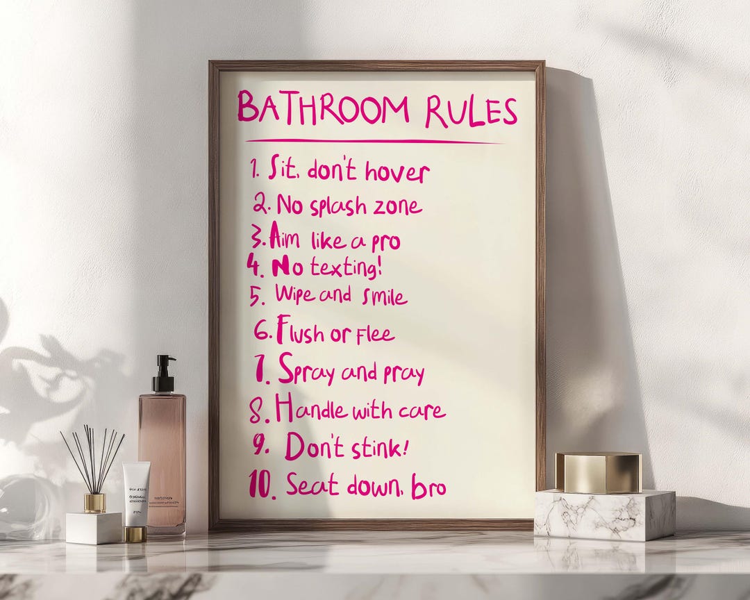 Funny Bathroom Rules Print, Typography Poster, Toilet Humor Sign, WC ...