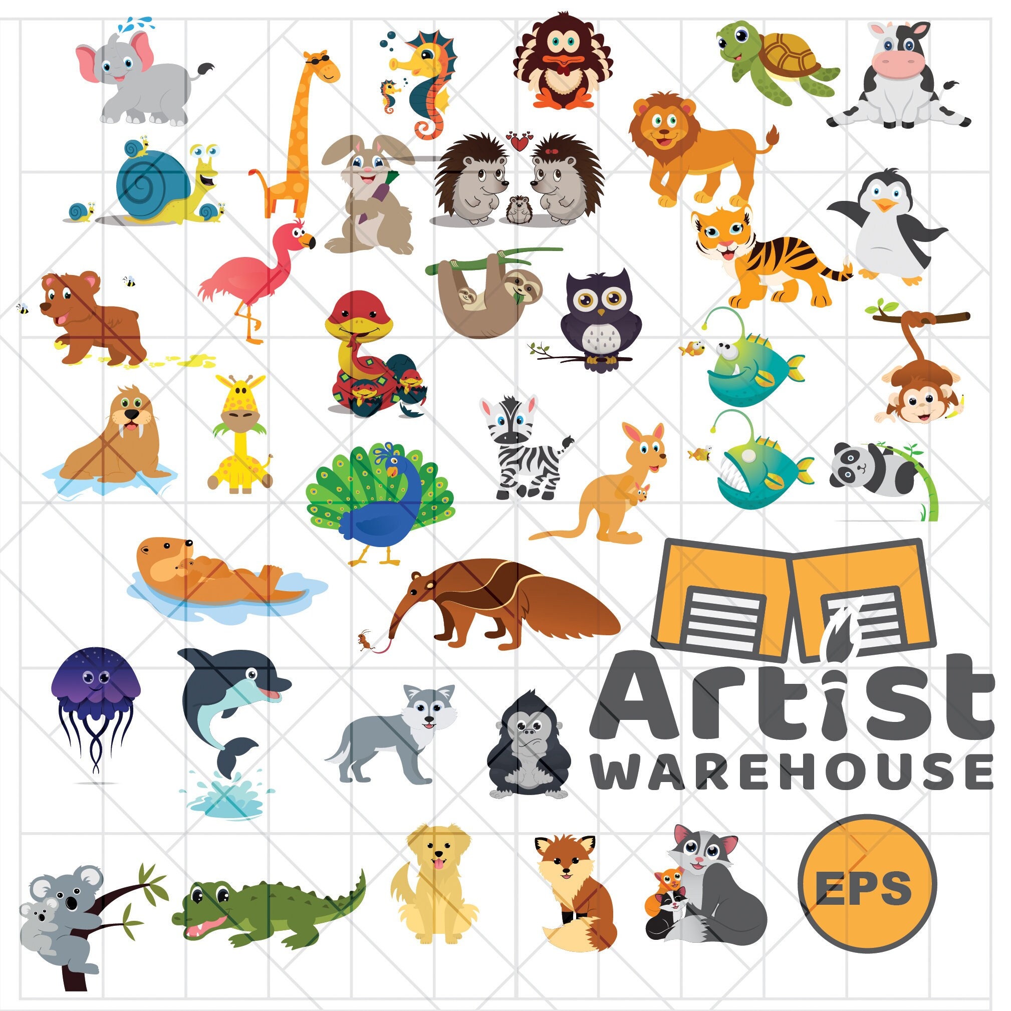 Animal Pack, Animals Clipart, Baby Clipart, Nursery Wall Art, Digital ...