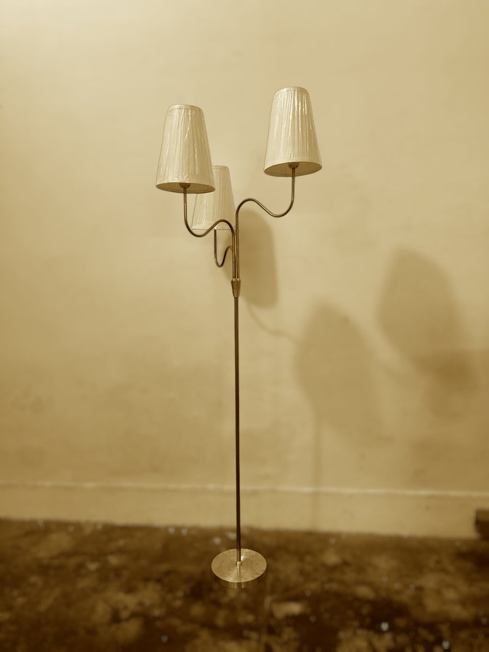 Brass Floor Sconce, Long Pleated Shade Lamp, Bedside Lighting, Living ...