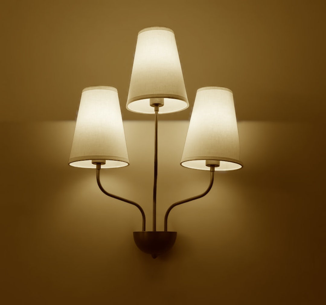 Handmade Brass 3-light Wall Sconce With Fabric Shades - Etsy