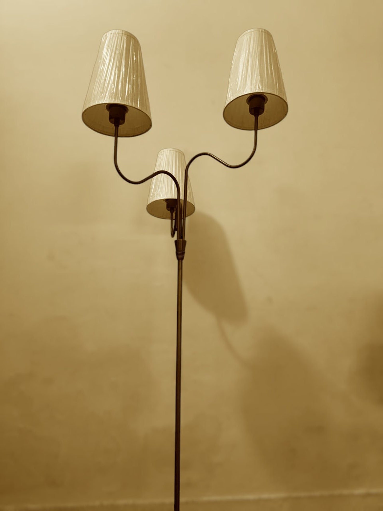 Brass Floor Sconce, Long Pleated Shade Lamp, Bedside Lighting, Living ...