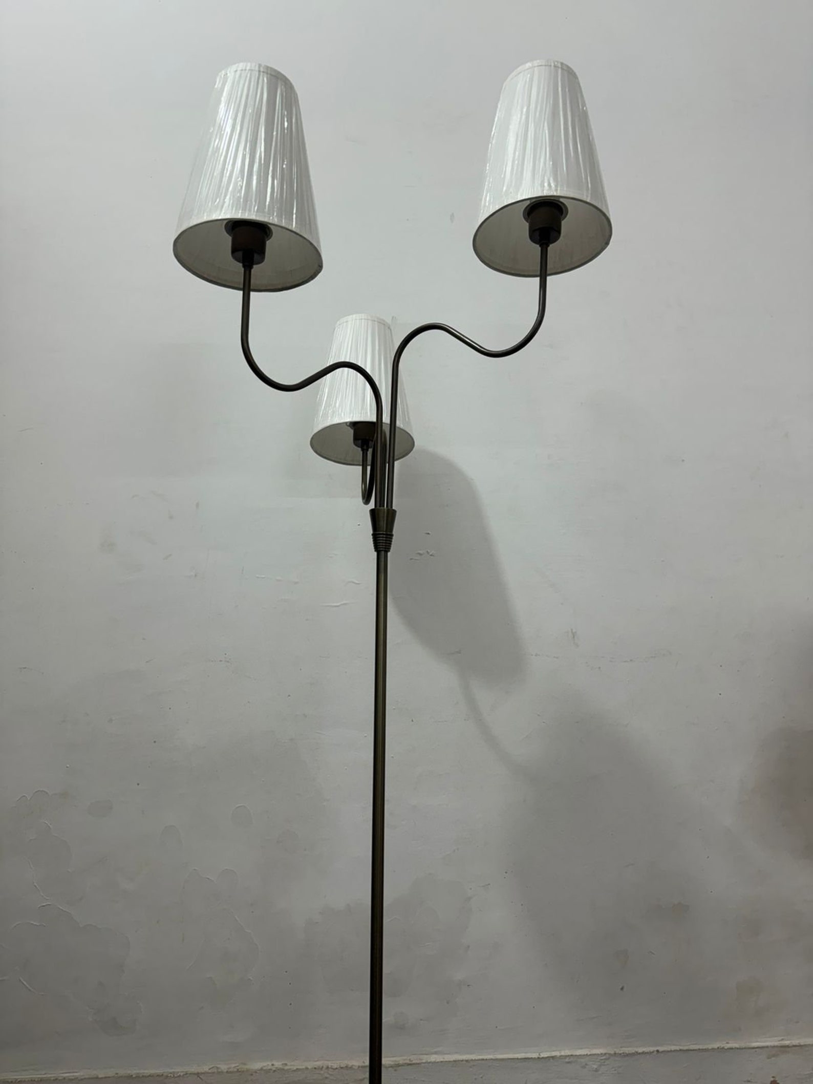 Brass Floor Sconce, Long Pleated Shade Lamp, Bedside Lighting, Living ...
