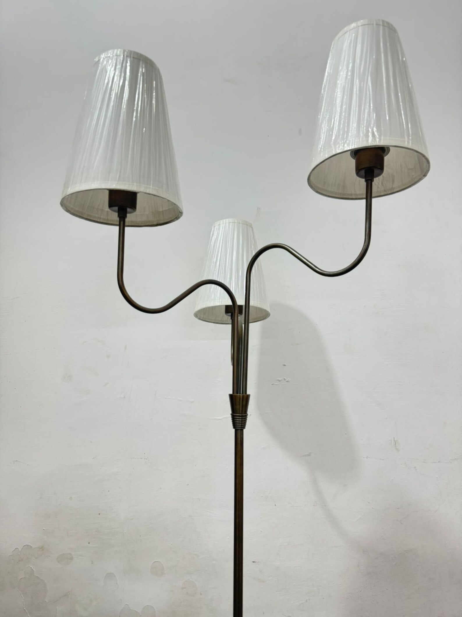 Brass Floor Sconce, Long Pleated Shade Lamp, Bedside Lighting, Living ...