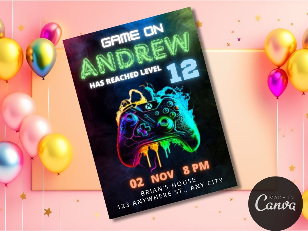 Video Game Birthday Invitation Template, Boy Gamer Invitation, Editable ...