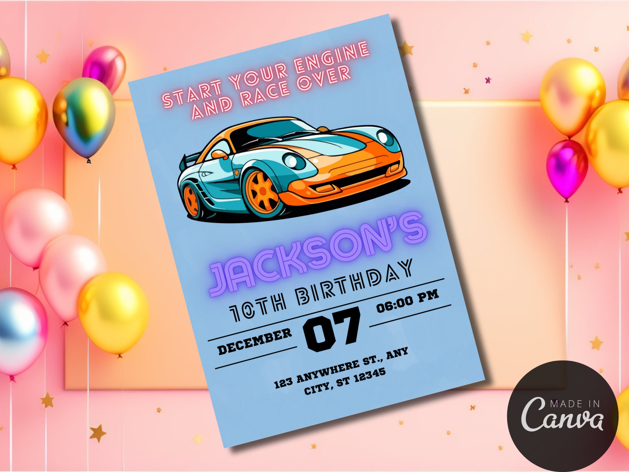 Editable Race Car Birthday Invitation, Racing Invite, Boy Car ...