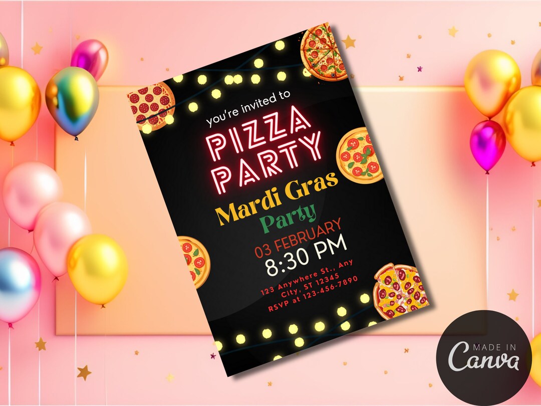 Editable Pizza Party Invitation, Pizza Birthday Party Invite, Pizza ...