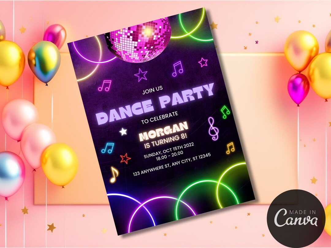 EDITABLE Dance Party Invitation, Disco Birthday Invite, Girl Tween ...
