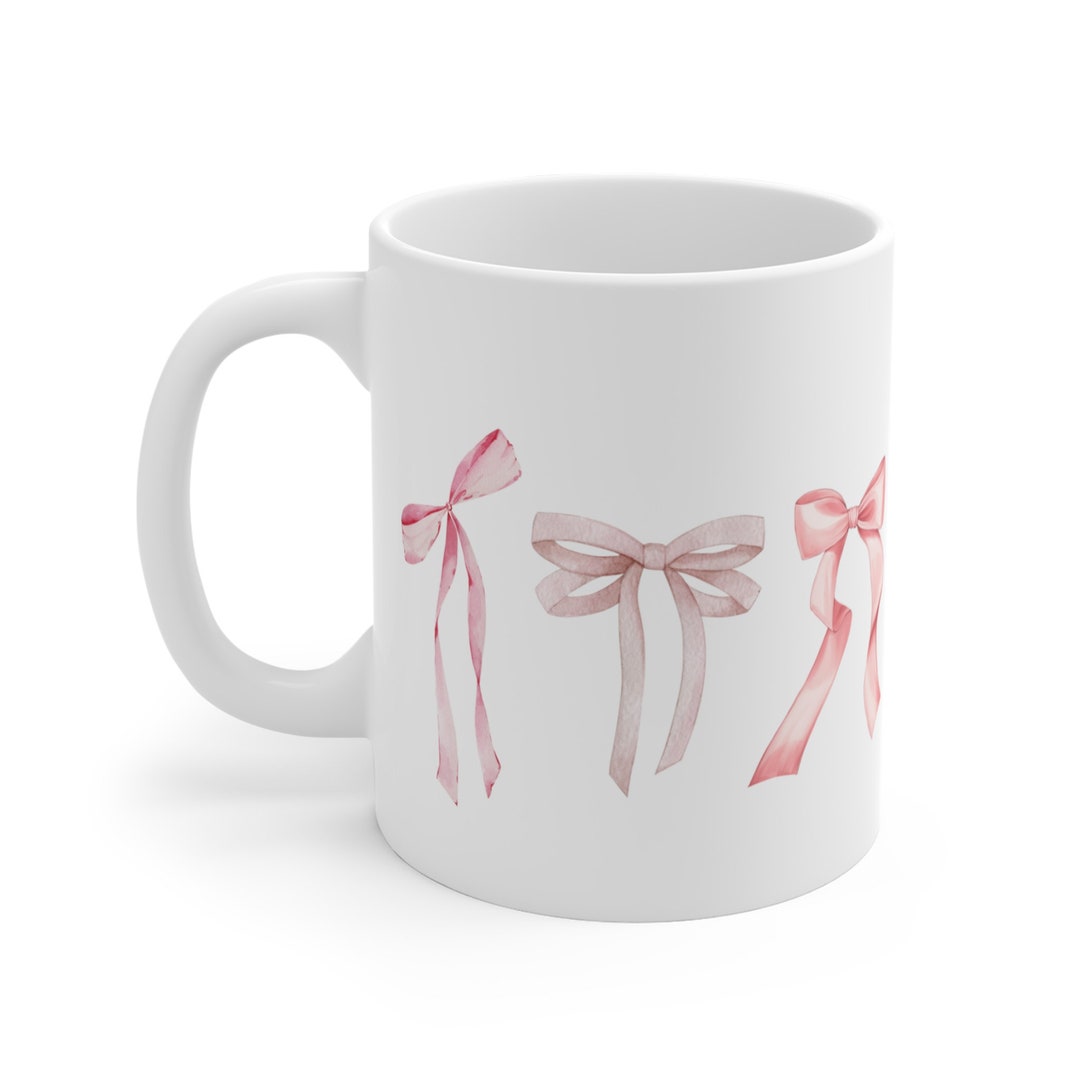 Cute Pink Bow Mug, House Warming Gift, Gift for Her, 11oz White Ceramic ...