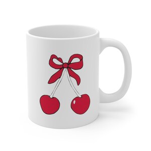 Vintage Inspired Cherry Mug With a Bow 11 Ounces ~ White Ceramic Coffee ...