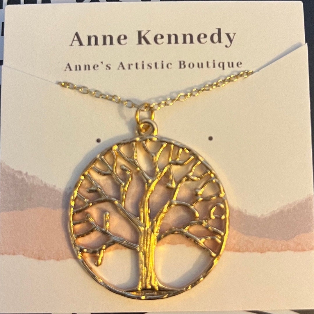 Family Tree Gold - Inch Gold Necklace With a Gold Family Tree Pendant ...