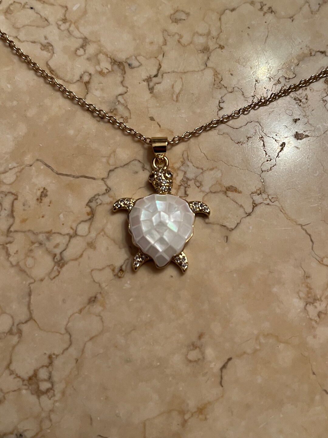 Turtle Glimmers White Pearl - 16 Inch Gold Necklace With a Gold Turtle ...
