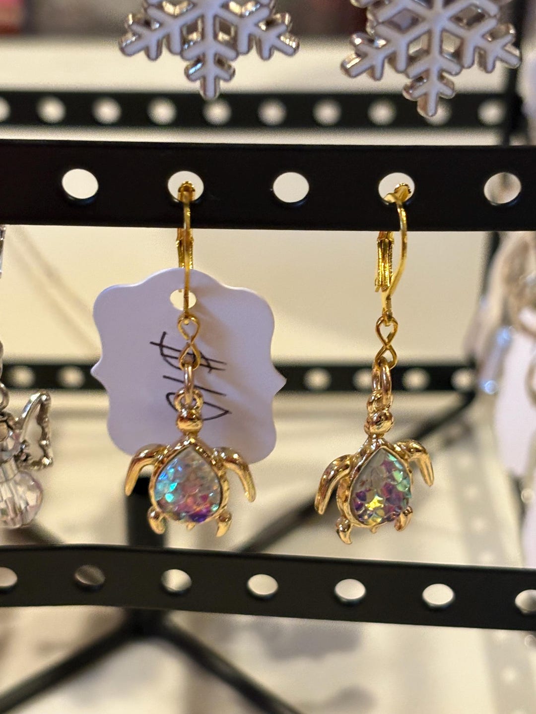 Turtle Glimmers - Gold Turtle With Iridescent Stone Earrings - on Gold ...