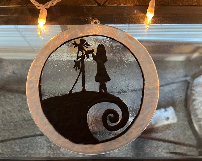 Jack Skellington and Sally - Hand Painted Gallery Glass Suncatcher to ...