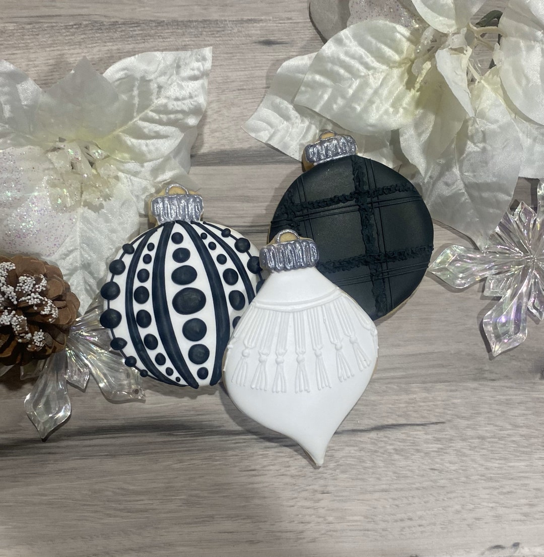 Black and White Christmas Ornaments Sugar Cookies - One Dozen Elegant ...