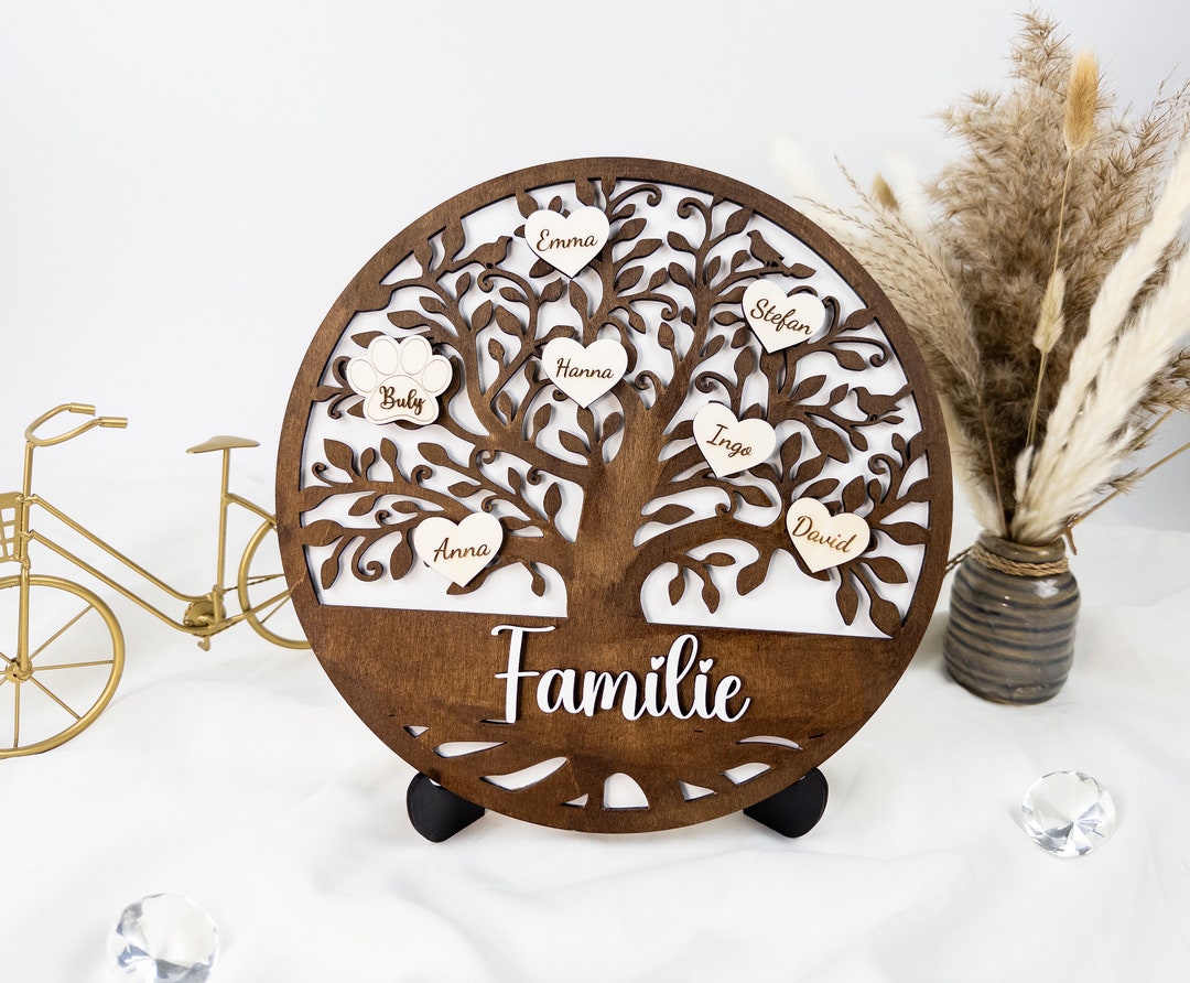 Personalisierter Stammbaum aus Holz für Wand - Familienbaum Geschenk ...