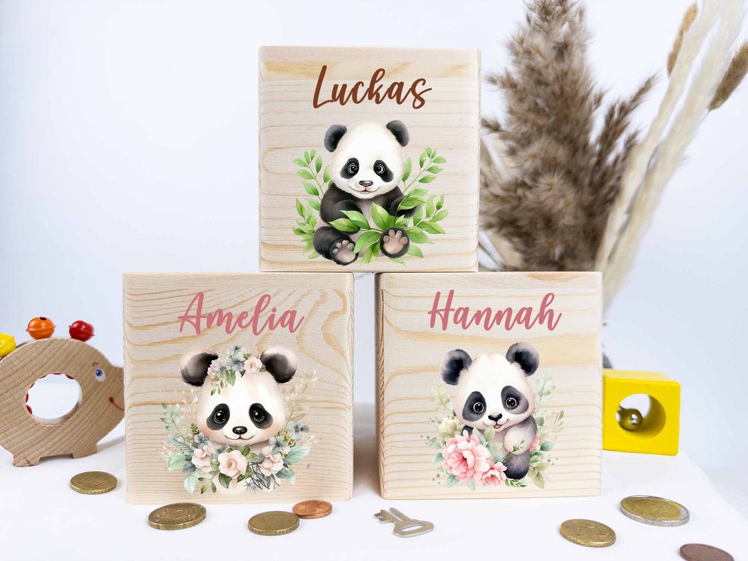 Personalized Money Box, Panda Money Box Child, Baby Money Box, Wooden ...