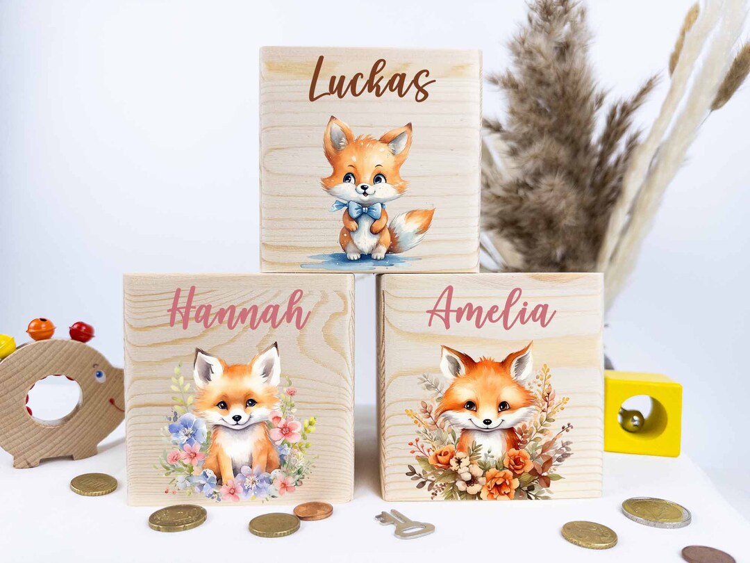 Child Money Box, Personalized Fox Money Box, Baby Money Box, Wooden ...
