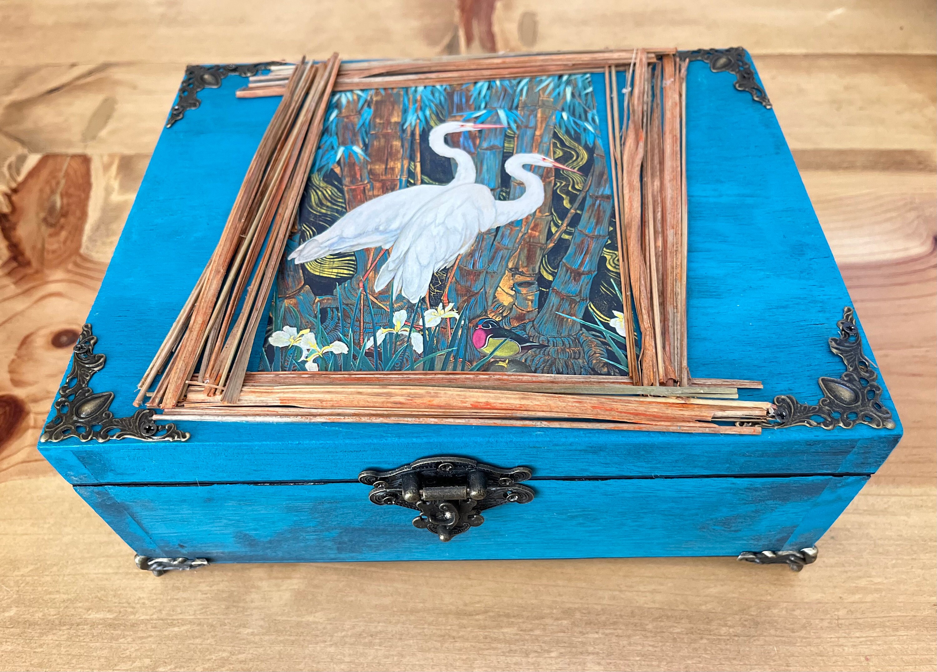 Tropical White Cranes and Bamboo Keepsake Box - Repurposed and ...