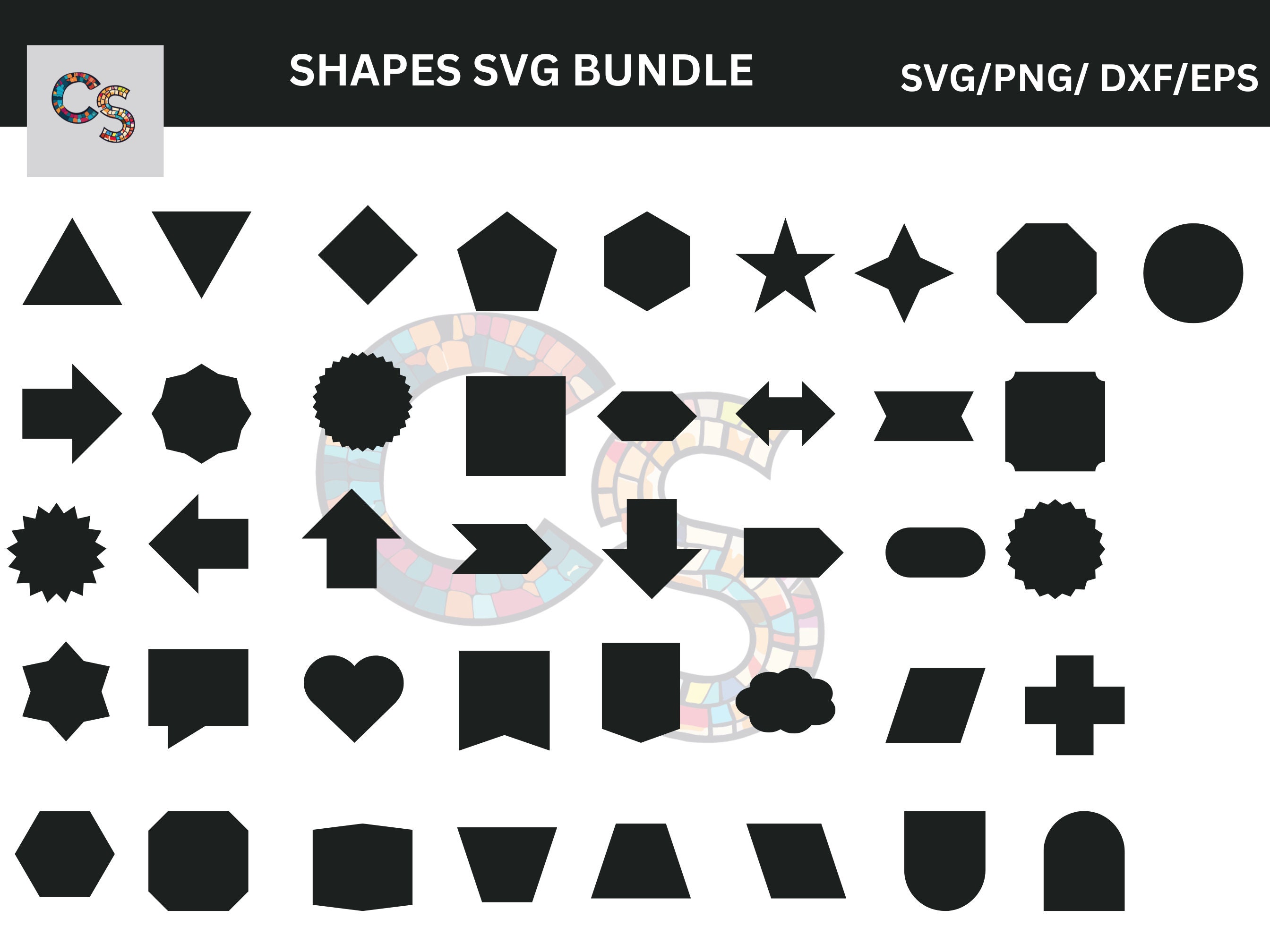 Basic Shapes SVG Bundle – 41 Circle, Square, Heart, Star (digital ...