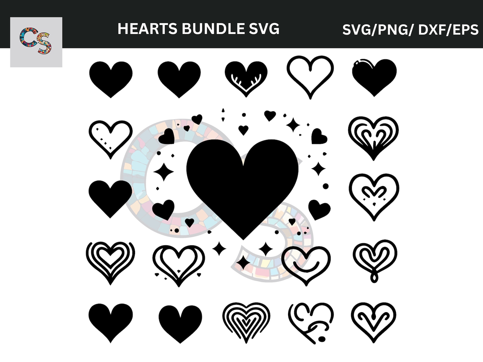 Heart SVG Bundle Hand-drawn Valentines Clipart, Doodle Hearts, Cut ...