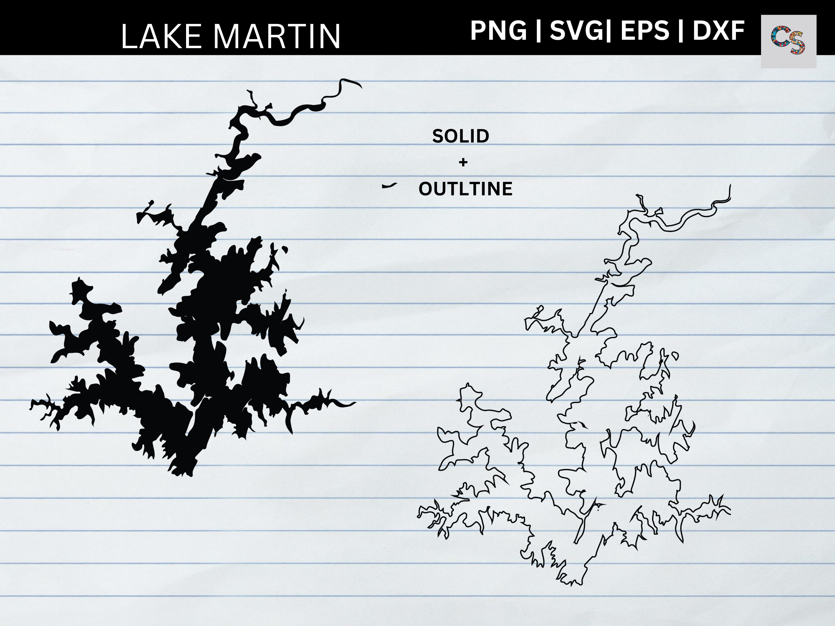 Lake Martin Alabama - Vector Map Cut File, Print Ready SVG DXF Eps Png ...