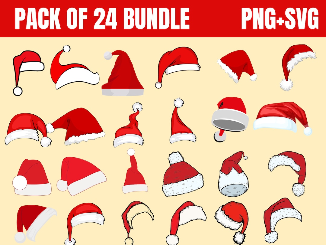 24 Santa Hat SVG Bundle - Christmas Clipart, Santa Cap Vector Set - Etsy