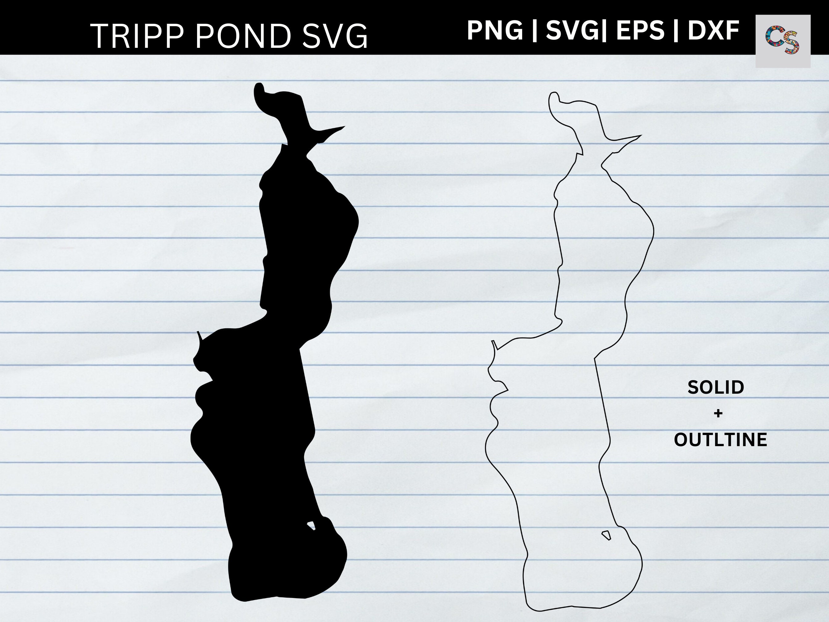 Tripp Pond Maine SVG - Vector Outline Map for DIY Projects - Etsy