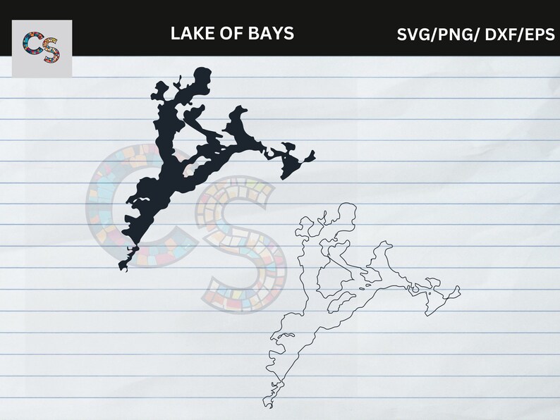 Lake of Bays SVG Digital File Set Ontario Vector Outline Map Ideal for ...