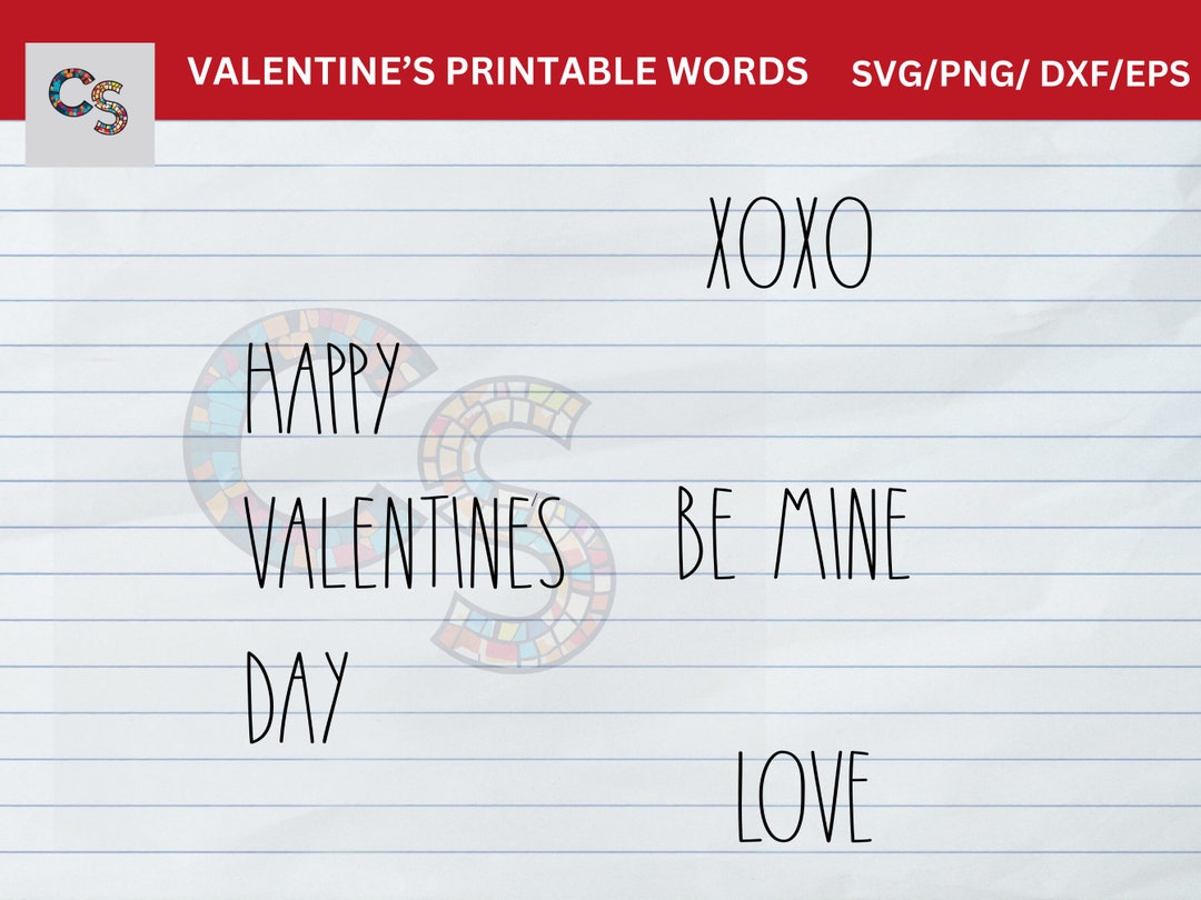 Valentine Day Printable Words - Xoxo Love Be Mine Svg, Png, Dxf, Eps ...