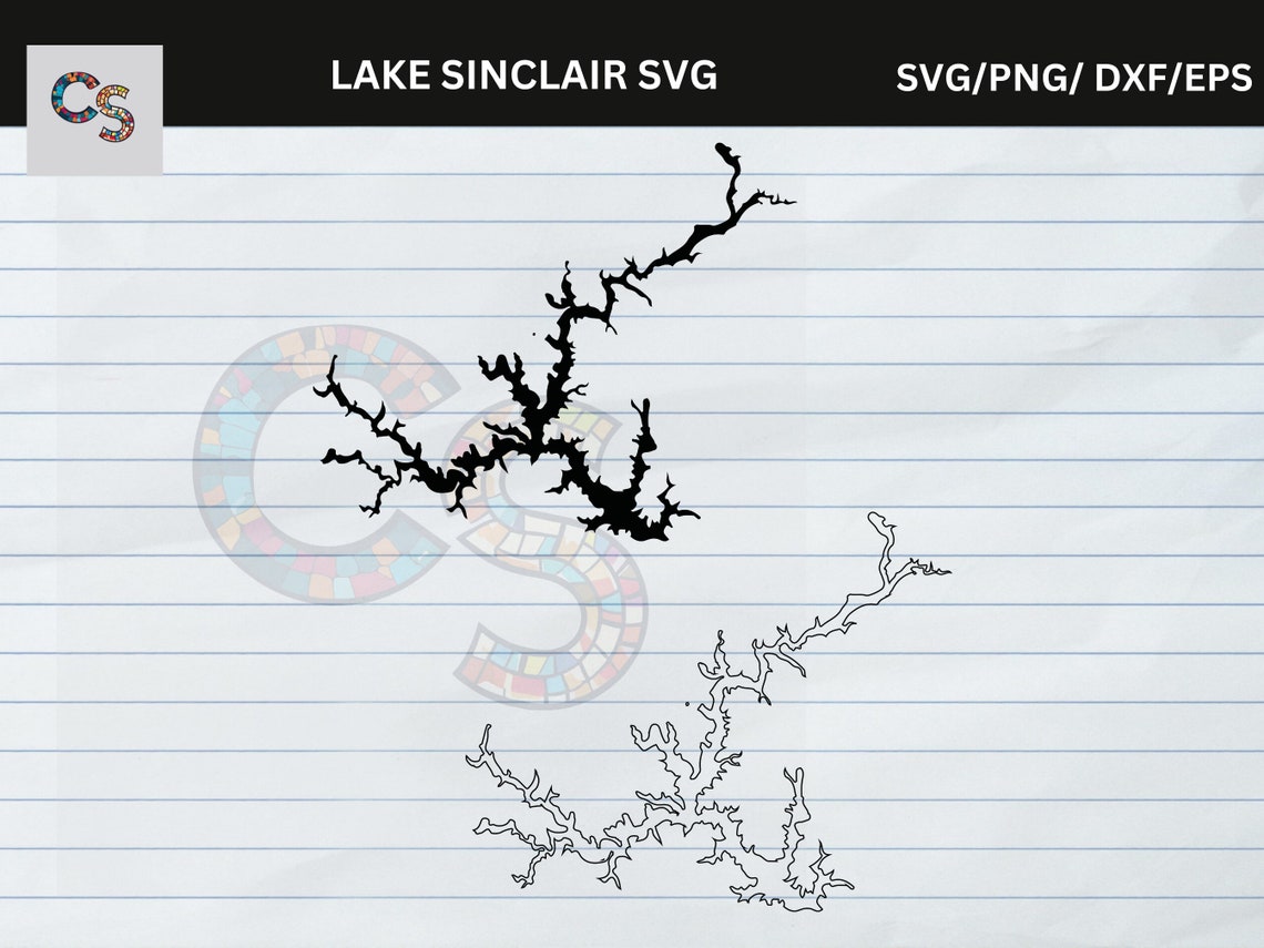 Lake Sinclair SVG Digital File Set Georgia Map Shape for DIY, Laser ...