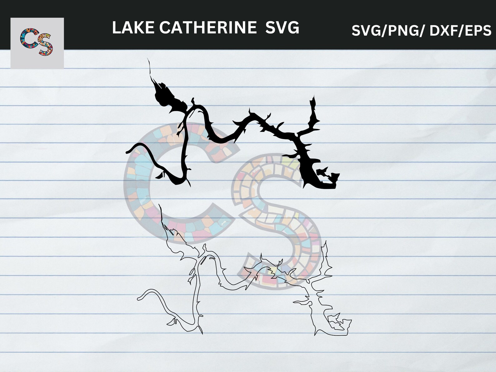 Lake Catherine SVG - Detailed Lake Map Digital Download - Perfect for ...