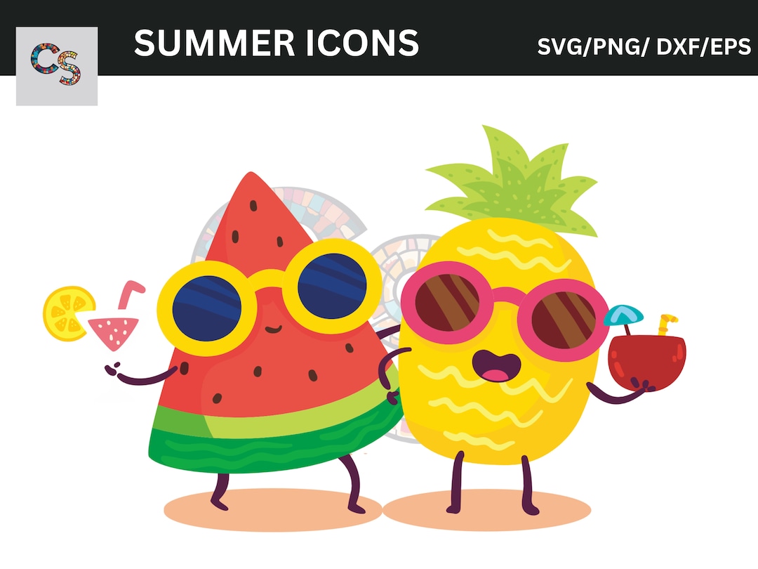 Summer Watermelon and Pineapple Icon SVG | Tropical Fruit Clipart ...