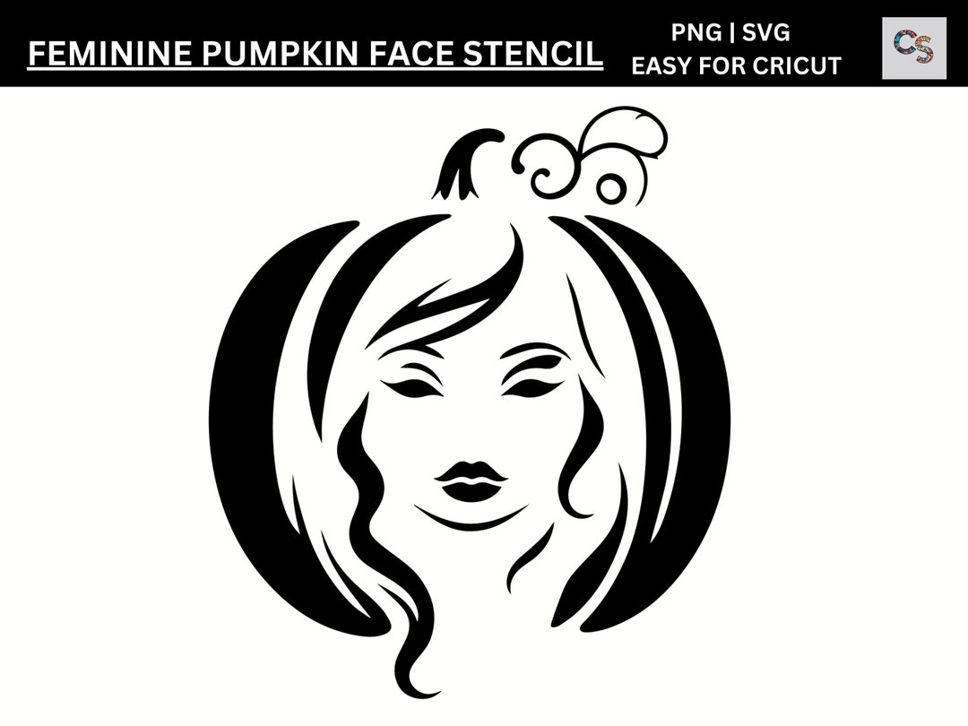 Feminine Pumpkin Face Stencil Svg Elegant Halloween Diy Etsy
