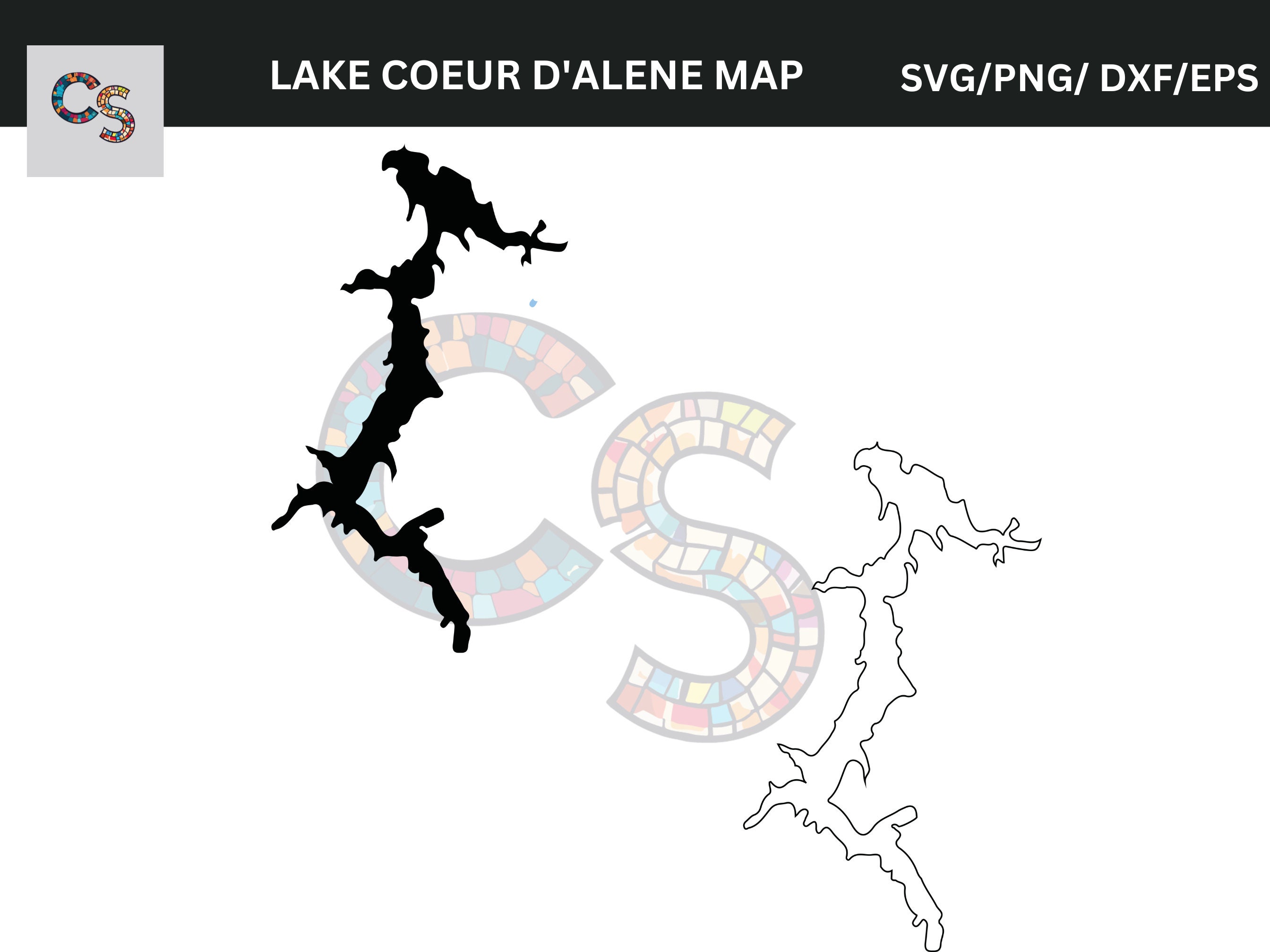 Lake Coeur D'alene Map Outline - Handcrafted Art Print for Home Decor ...