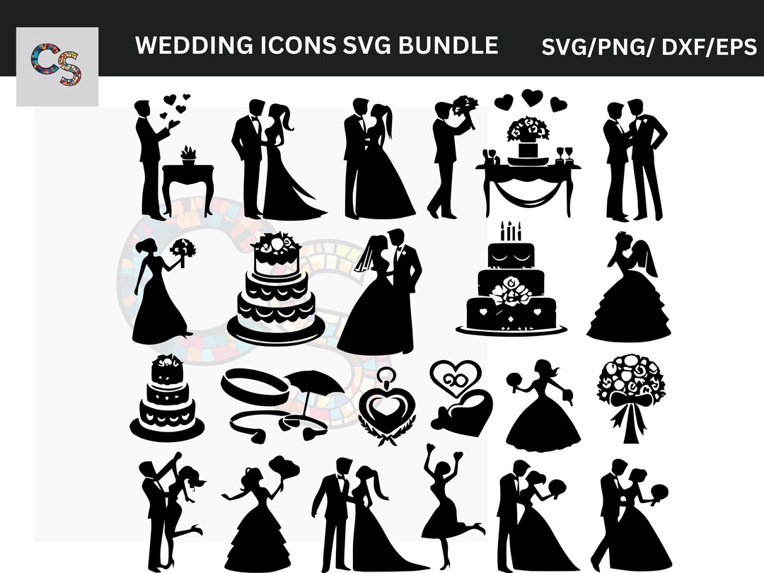 Wedding Icons Silhouette SVG Bundle - Elegant Vector Designs for DIY ...